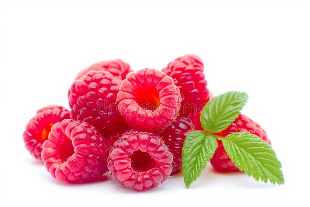 Raspberry with Leaves Isolated on White Background Stock Photo - Image ...