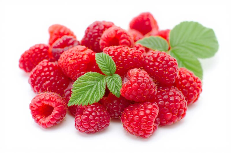 Raspberry with Leaves Isolated on White Background Stock Image - Image ...
