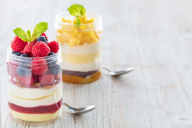 Raspberry and Mango Dessert, Cheesecake, Trifle, Mouse in a Glass Jar ...