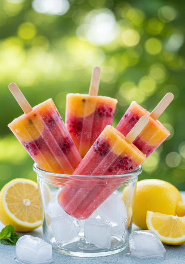 Raspberry Mango Popsicles in Glass Jar Stock Illustration ...
