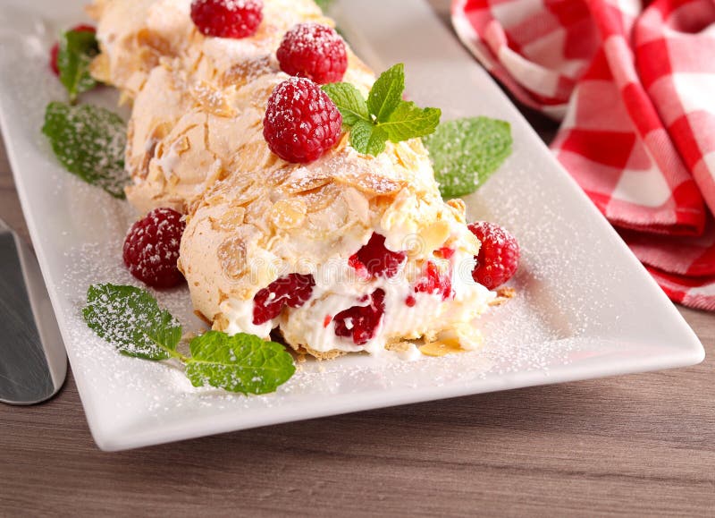 Raspberry merengue roulade stock image. Image of whipped - 300178613