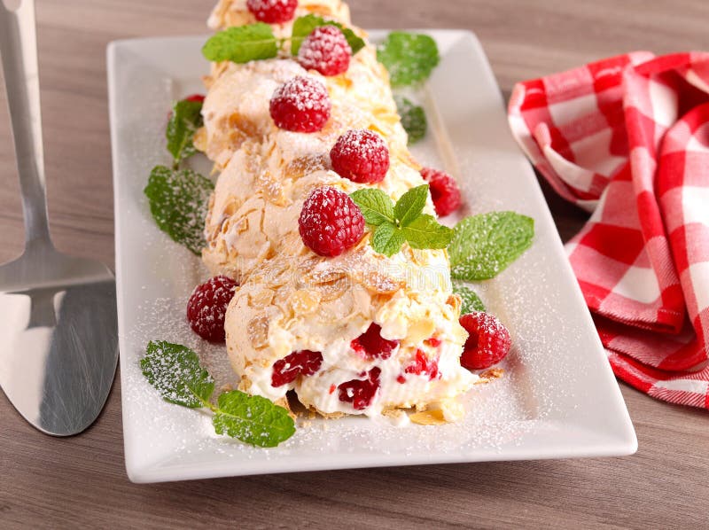 Raspberry merengue roulade stock image. Image of bake - 302117463