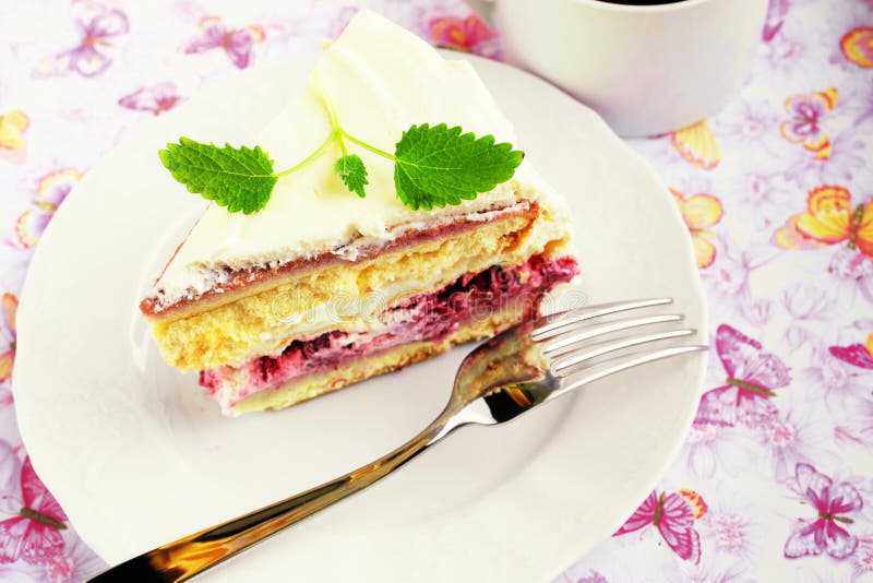 Raspberry meringue cake stock photo. Image of cafe, fork - 28062950