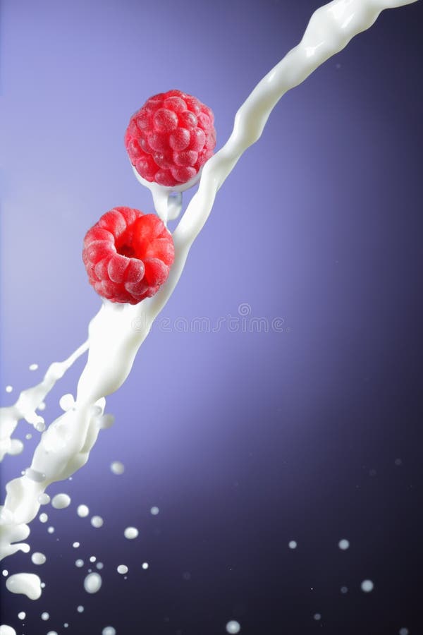 Raspberry with milk stock image. Image of motion, freshness - 33728209