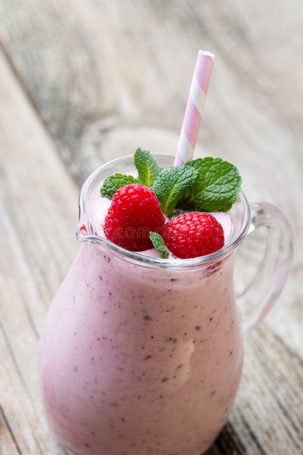 Raspberry Milk Shake with Mint Decor. Stock Image - Image of freshness ...