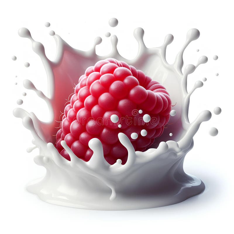 Raspberry with Milk Splash Isolated on White Background Stock ...