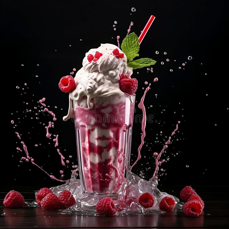 Raspberry Milkshake, Frozen in Time As Liquid Splashes Joyfully. Stock ...