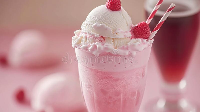 Raspberry Milkshake with Vanilla Ice Cream and Fresh Raspberries Stock ...
