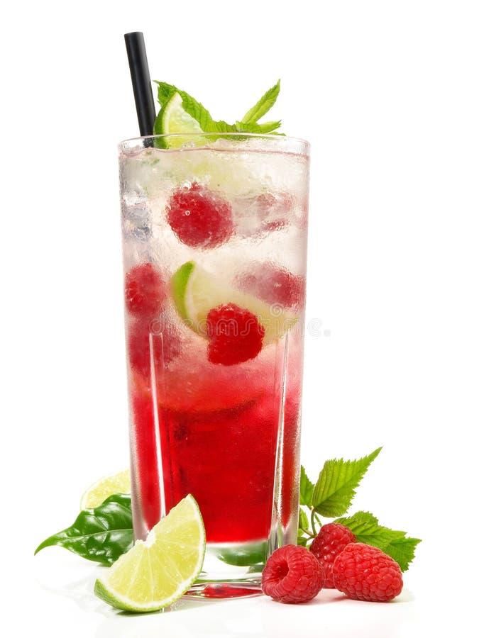 Raspberry Mojito Soda Cocktail on White Background Stock Image - Image ...