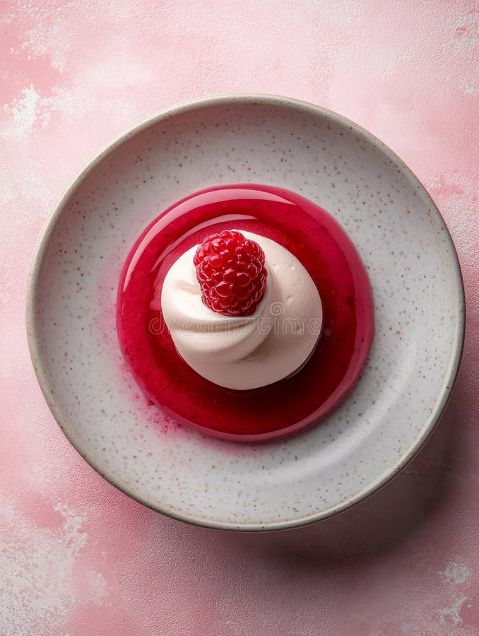 Raspberry Mousse with Cream on a Pink Plate. Stock Image - Image of ...