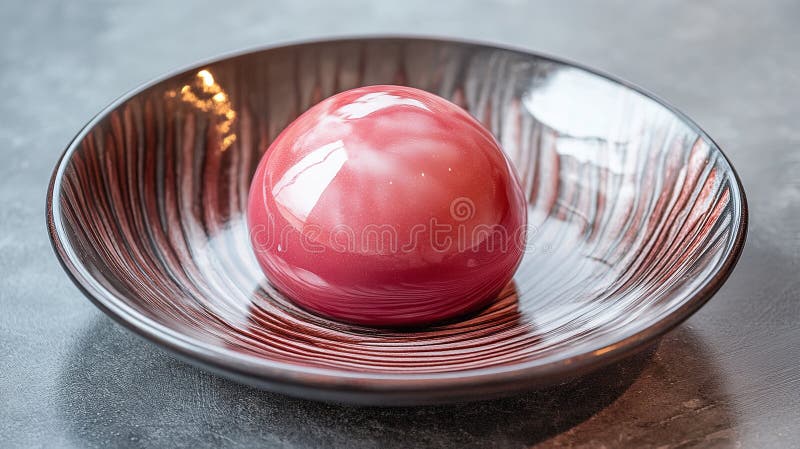 Raspberry Mousse Dome, Mirror Glaze, Fine Texture, Minimalist Plate ...