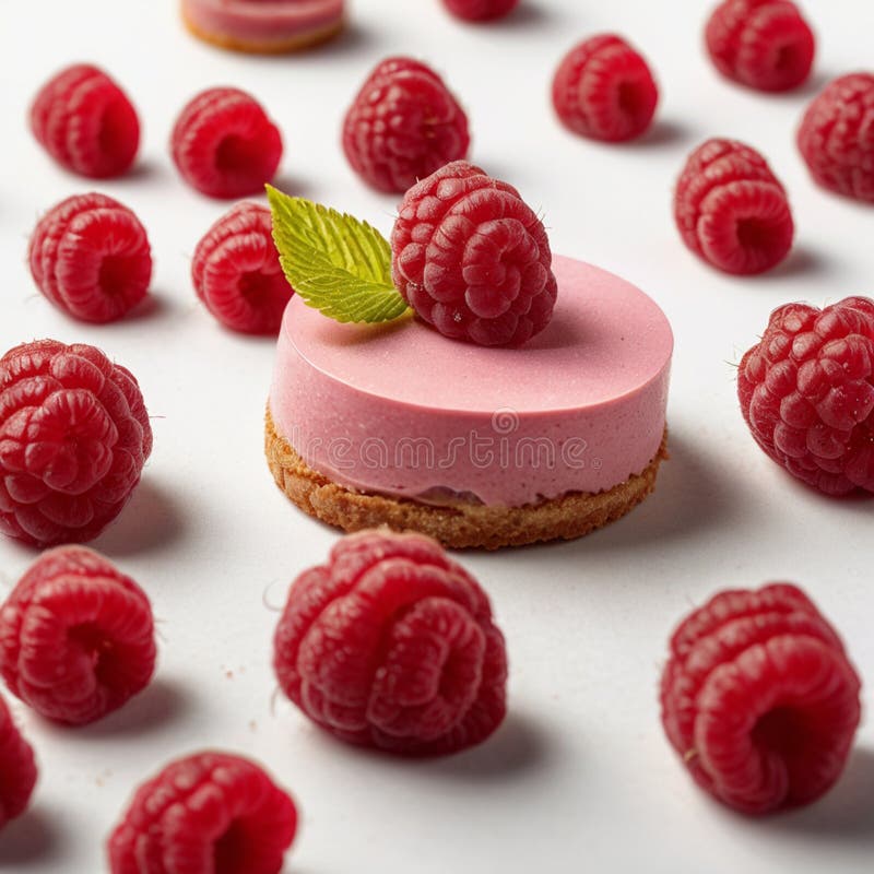 A Raspberry Mousse Patisserie with Gold Leaf and Fresh Raspberry ...