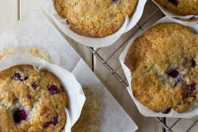 Raspberry Muffins from Above on Rack Stock Photo - Image of food ...