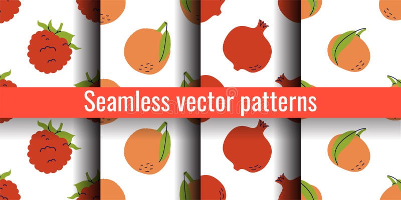 Raspberry, Orange, Pomegranate and Tangerine. Fruit Seamless Pattern ...