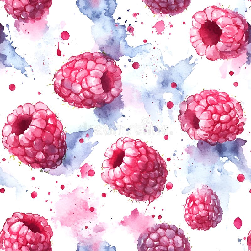 Raspberry Pattern Watercolor Stock Illustration - Illustration of ...