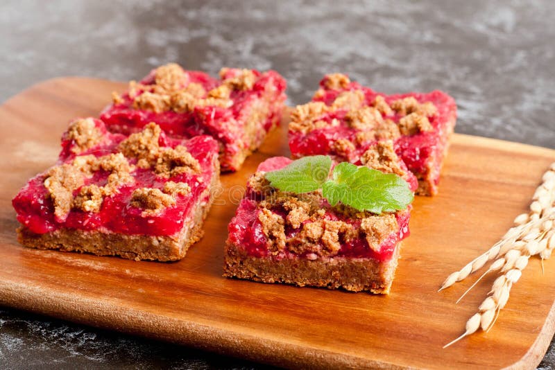 Raspberry Pie Bars, Decorated Mint Stock Photo - Image of crumble ...