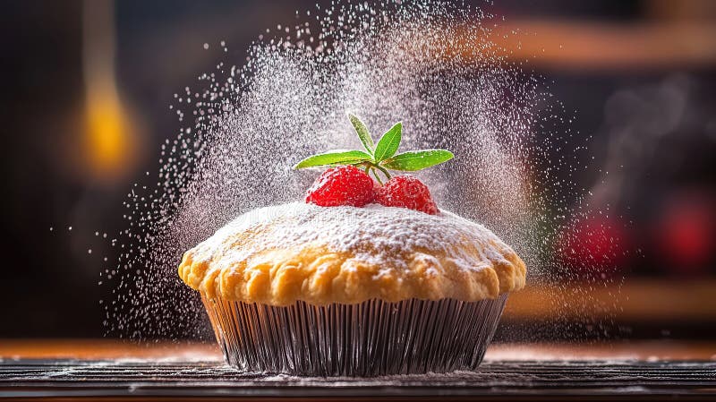 Raspberry Pie Dusted with Powdered Sugar, Kitchen Background Stock ...