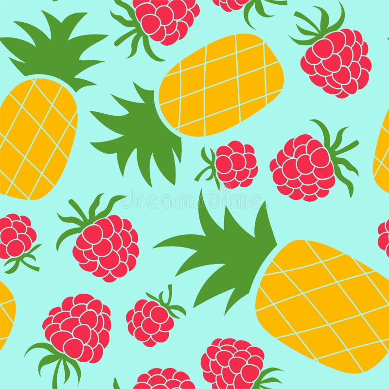 Raspberry And Pineapple Seamless Pattern. Hand Drawn Fresh Fruit ...