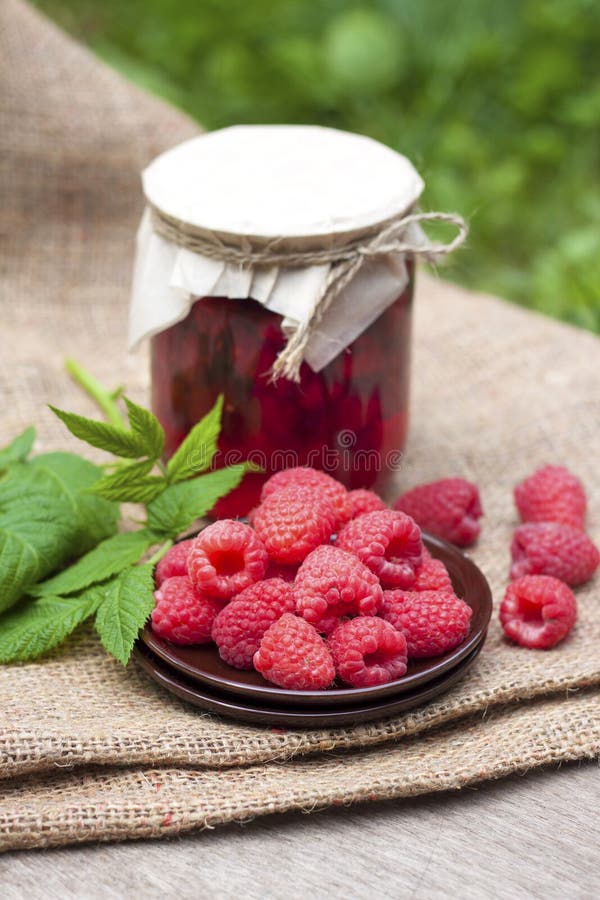 Raspberry Preserve and Fresh Raspberries Stock Photo - Image of ...