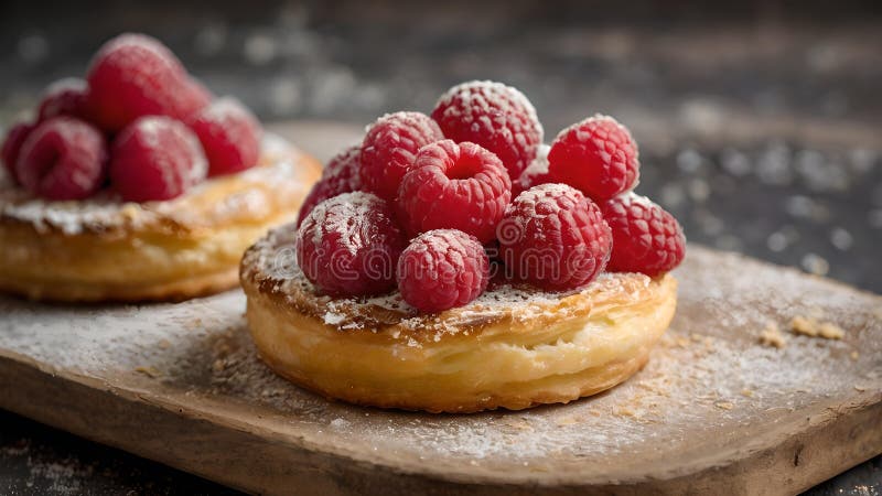 Raspberry Puff Pastry Tarts Dusted with Powdered Sugar Stock ...