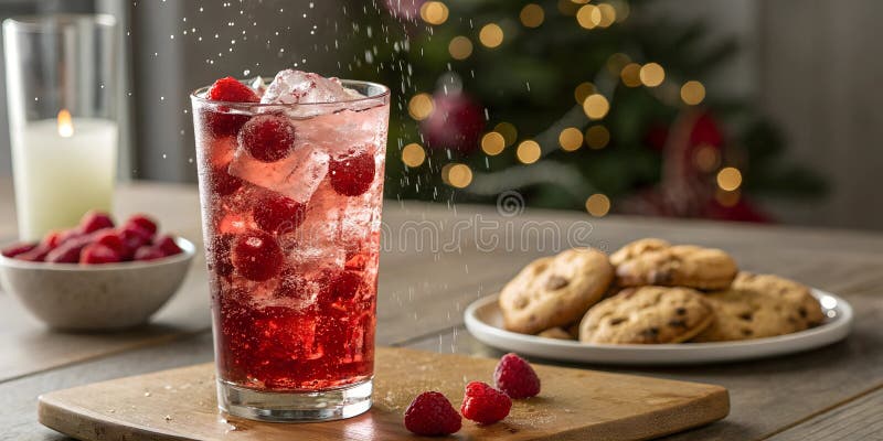 Raspberry Punch As Fresh Summer Drink with Raspberry Fruits and Cookies ...