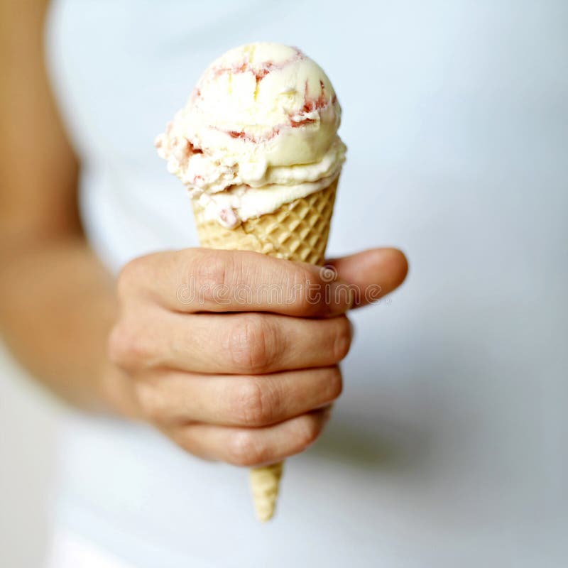 Raspberry Ripple Ice Cream Cornet Stock Photo - Image of edible, hand ...