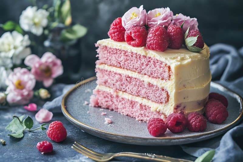 Raspberry Rose Cake with Pink Layers and Fresh Flowers for Elegant ...