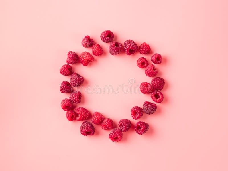 Raspberry in Round Shape on Pink, Copy Space Stock Image - Image of ...