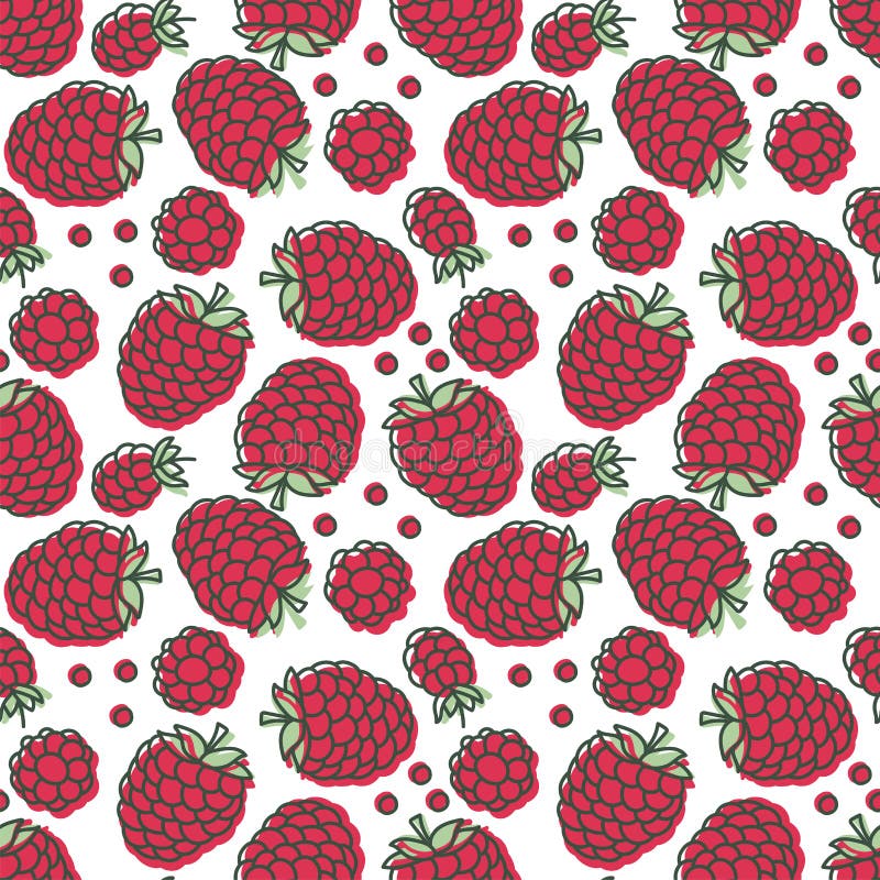 Raspberry Seamless Pattern. Hand Drawn Fresh Berry. Vector Sketch ...