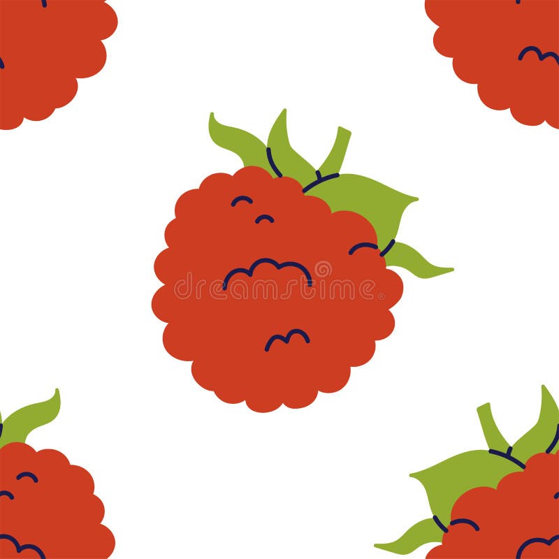 Raspberry Seamless Pattern. Hand Drawn Vector Illustration. Sweet Berry Stock Vector ...