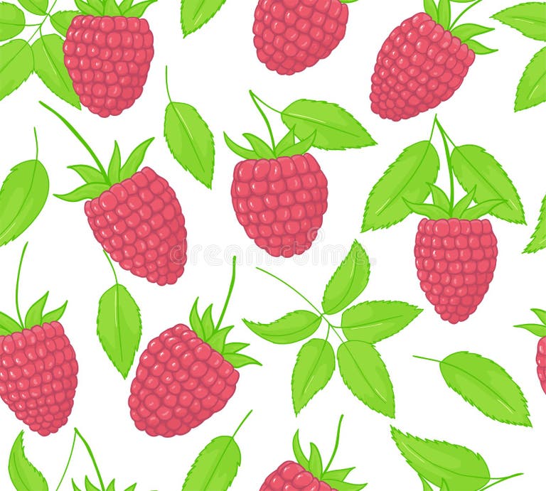Raspberry Seamless Patterns. Endless Ornament of Leaves and Pink Forest ...
