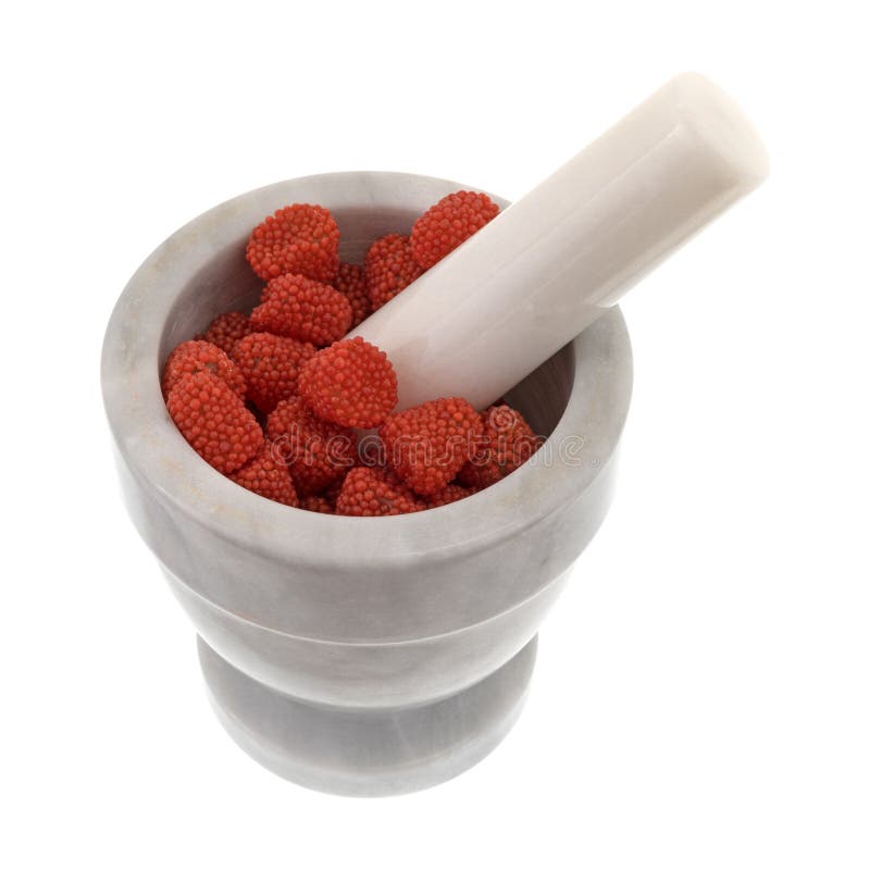 Raspberry Shaped Candy in Marble Mortar and Pestle Stock Photo - Image ...