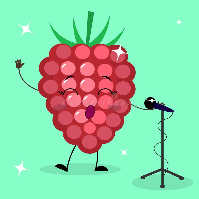 Raspberry Smiley Sings into the Microphone. Stock Vector - Illustration ...