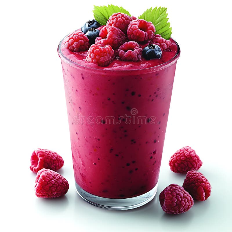 Raspberry Smoothie Drink Front View Isolated on White Background Stock ...