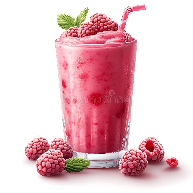 Raspberry Smoothie Drink Front View Isolated on White Background Stock ...