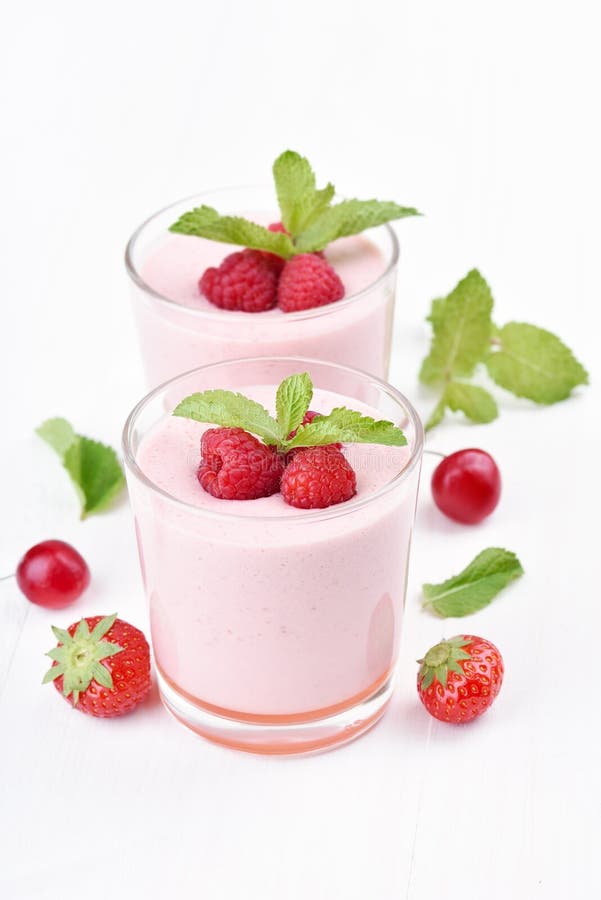 Raspberry Smoothie in Glass Stock Photo - Image of closeup, milkshake ...