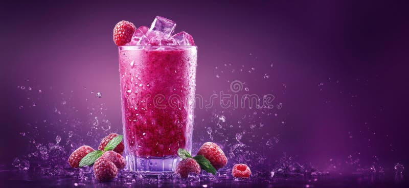 Raspberry Smoothie with Ice, Vibrant Purple Background, Refreshing ...