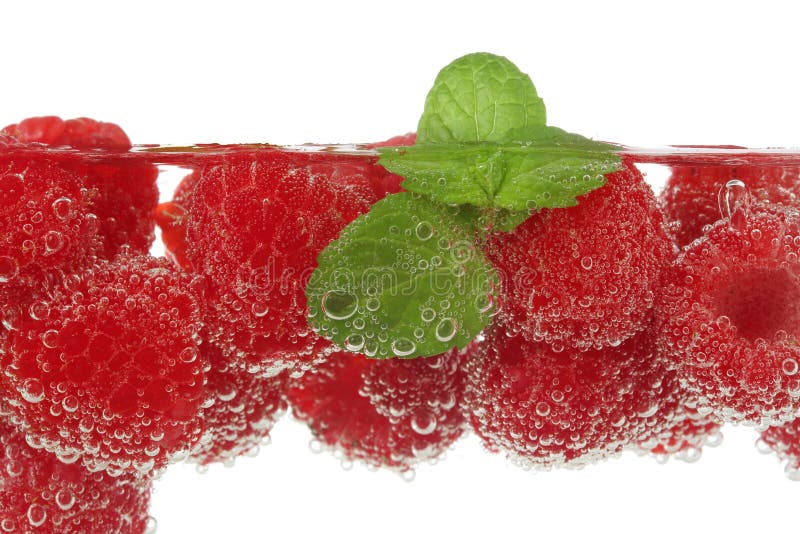 Raspberry in Sparkly Water Isolated Stock Image - Image of raspberry ...