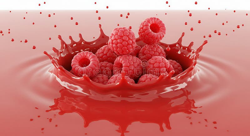 Raspberry Splash Creating a Crown of Red Liquid with Berries Stock ...