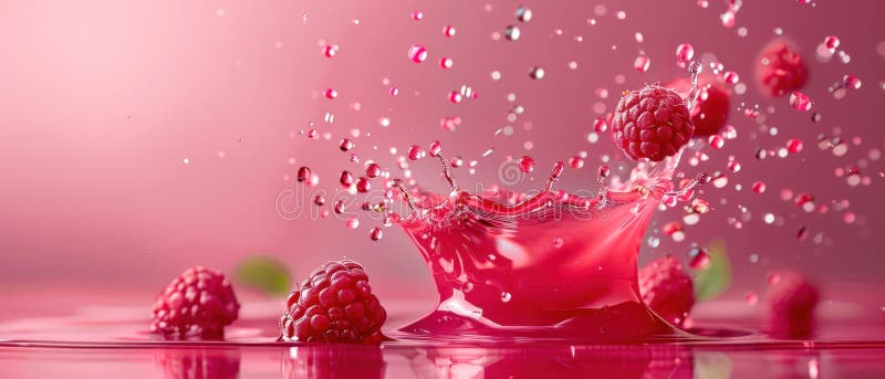 Raspberry Splash in Pink Liquid. Generative Ai Stock Illustration ...