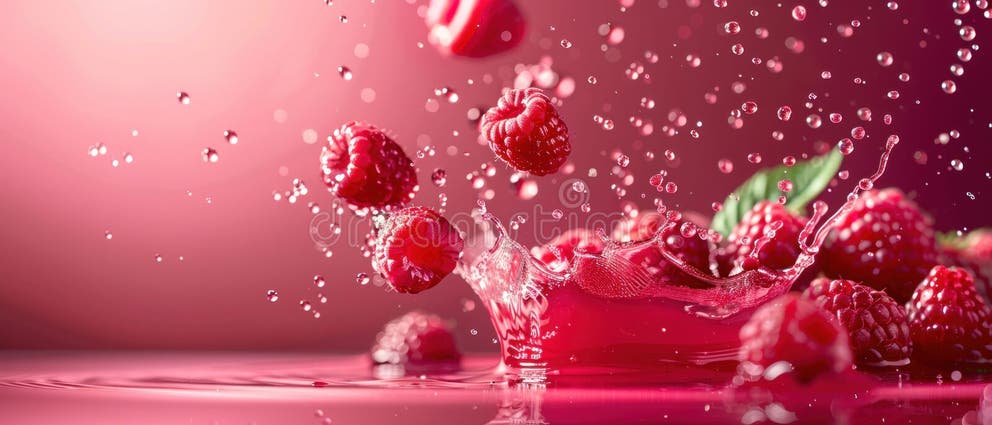 Raspberry Splash in Pink Liquid. Generative Ai Stock Illustration ...