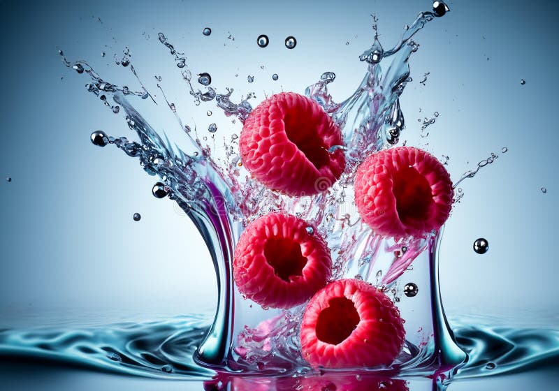Raspberry splash in water stock illustration. Illustration of ripe ...