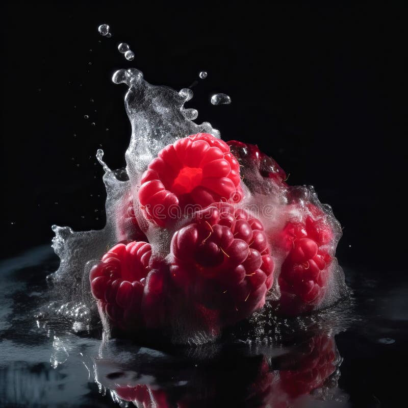 Raspberry in the Splash of Water on Isolated Black Background. Stock ...