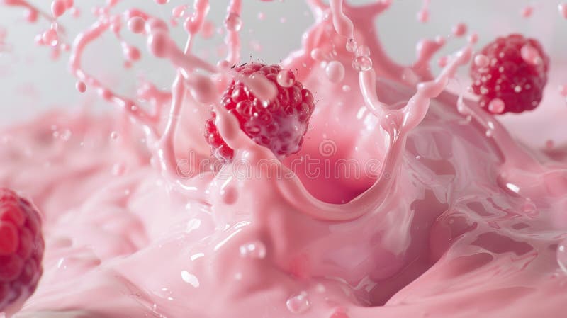 Raspberry Splashing into Pink Liquid Stock Photo - Image of motion ...