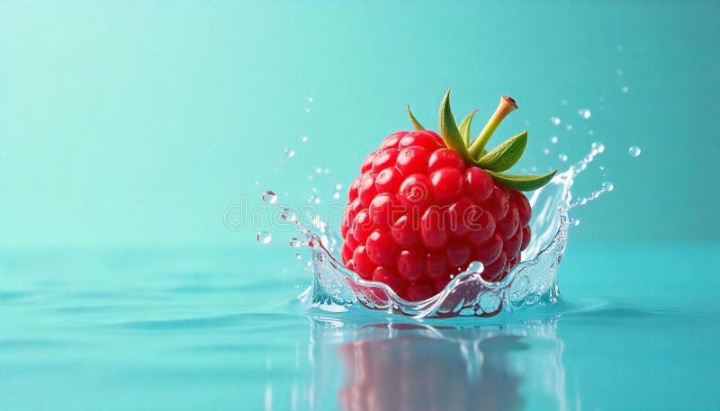 Raspberry Splashing in Water on Blue Gradient Background Stock ...