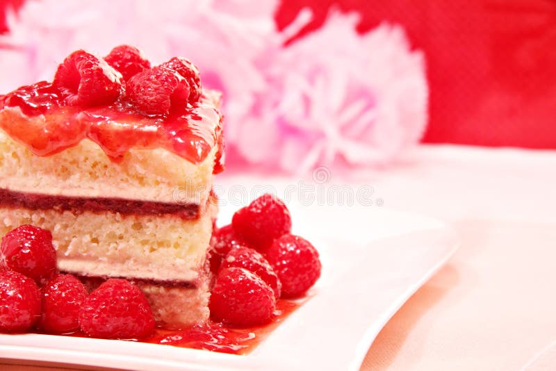 Raspberry sponge cake stock image. Image of flowers, cream - 4130719