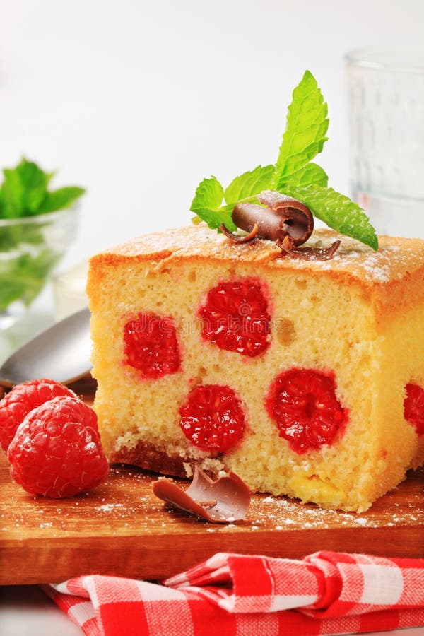 Raspberry Sponge Cake Slice Stock Photo - Image of cuisine, cutting ...