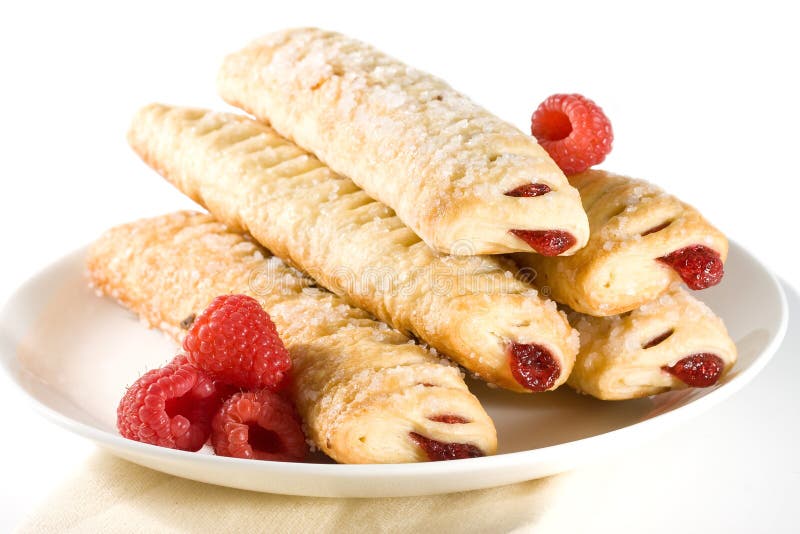 Raspberry Sticks Pastry on White Plate Stock Image - Image of homemade ...