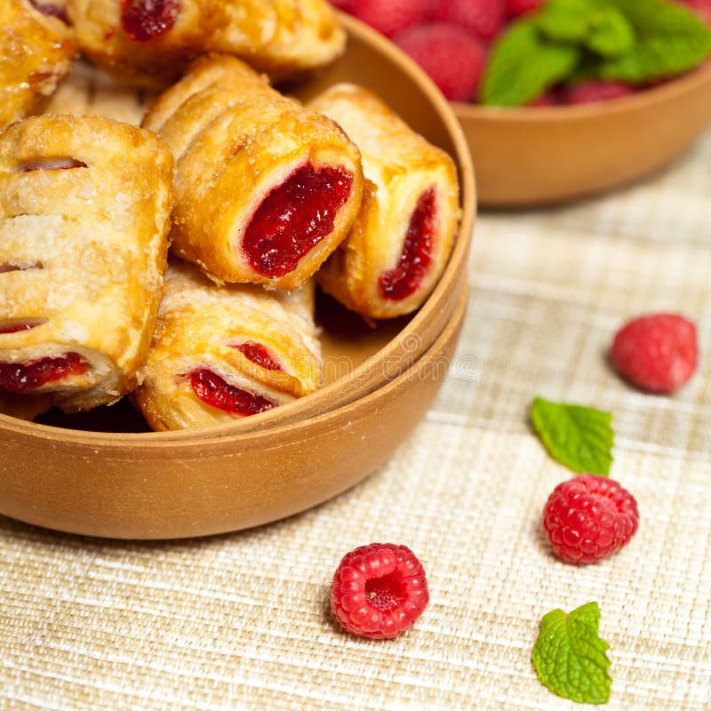 Raspberry Strudel Bites. Macro Stock Photo - Image of berry, sugar ...