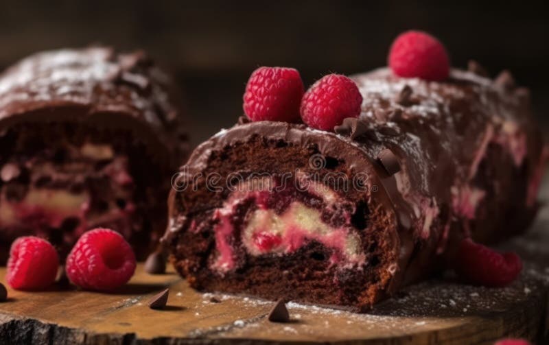 Raspberry Surprise Chocolate Cake Roll Stock Illustration ...